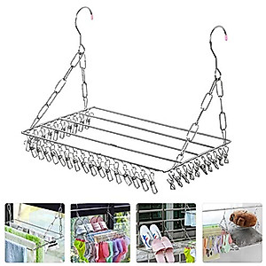 Cabilock Metal Coat Hanger Socks Drying Rack 36 Clips Stainless Steel Clothing Laundry Drying Hanger Underwear Bras Clip Drying Holder Balcony Clothes Hanger Organizer Dish Drying Rack Collapsible