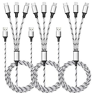 Multi Charging Cable, 5ft 3Pack Multi Charger Cable Nylon Braided Multiple USB Cable Universal 3 in 1 Charging Cord Adapter with Type-C, Micro USB Port Connectors for Cell Phones and More