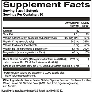 HydroEye Softgels - Dry Eye Relief - Features GLA, EPA, DHA and other Key Nutrients - 120 Count