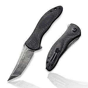 CIVIVI Pocket Folding Knife For EDC, 3.24" Damascus Tanto Blade, Jim O’Young Synergy 3 Liner Lock Knife C20075B-DS1