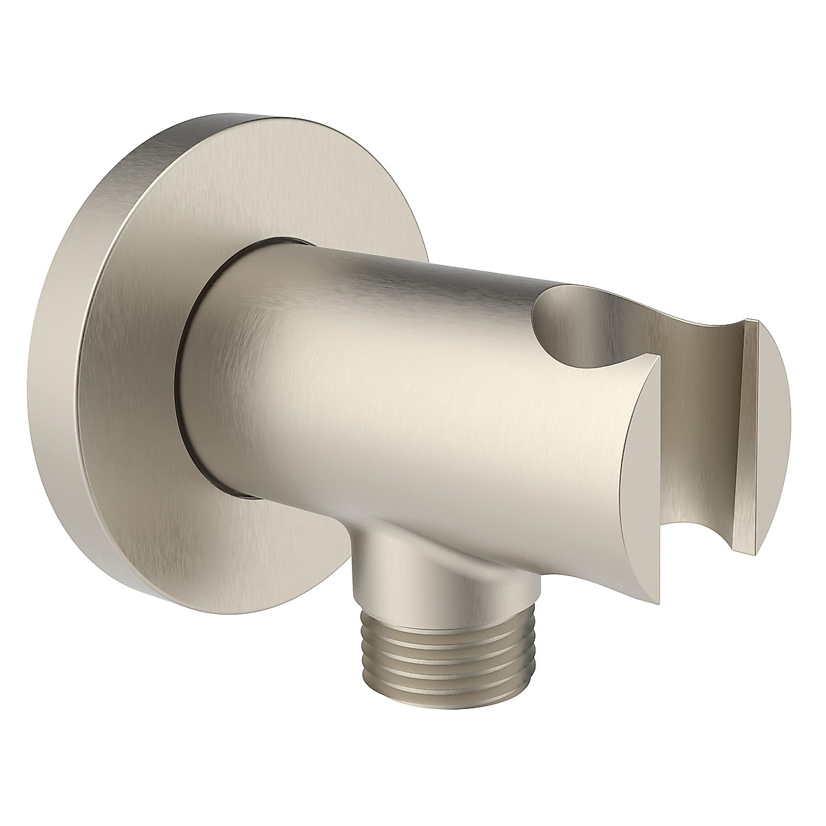 Aquaiaw Wall Supply Elbow with O-Ring Flange, Tapered 1/2 NPT Female Inlet, Solid Brass Wall Union W/Handshower Holder, Round Wall Supply Elbow W/Hand Shower bracket, PVD Brushed Nickel, G1/2 Outlet