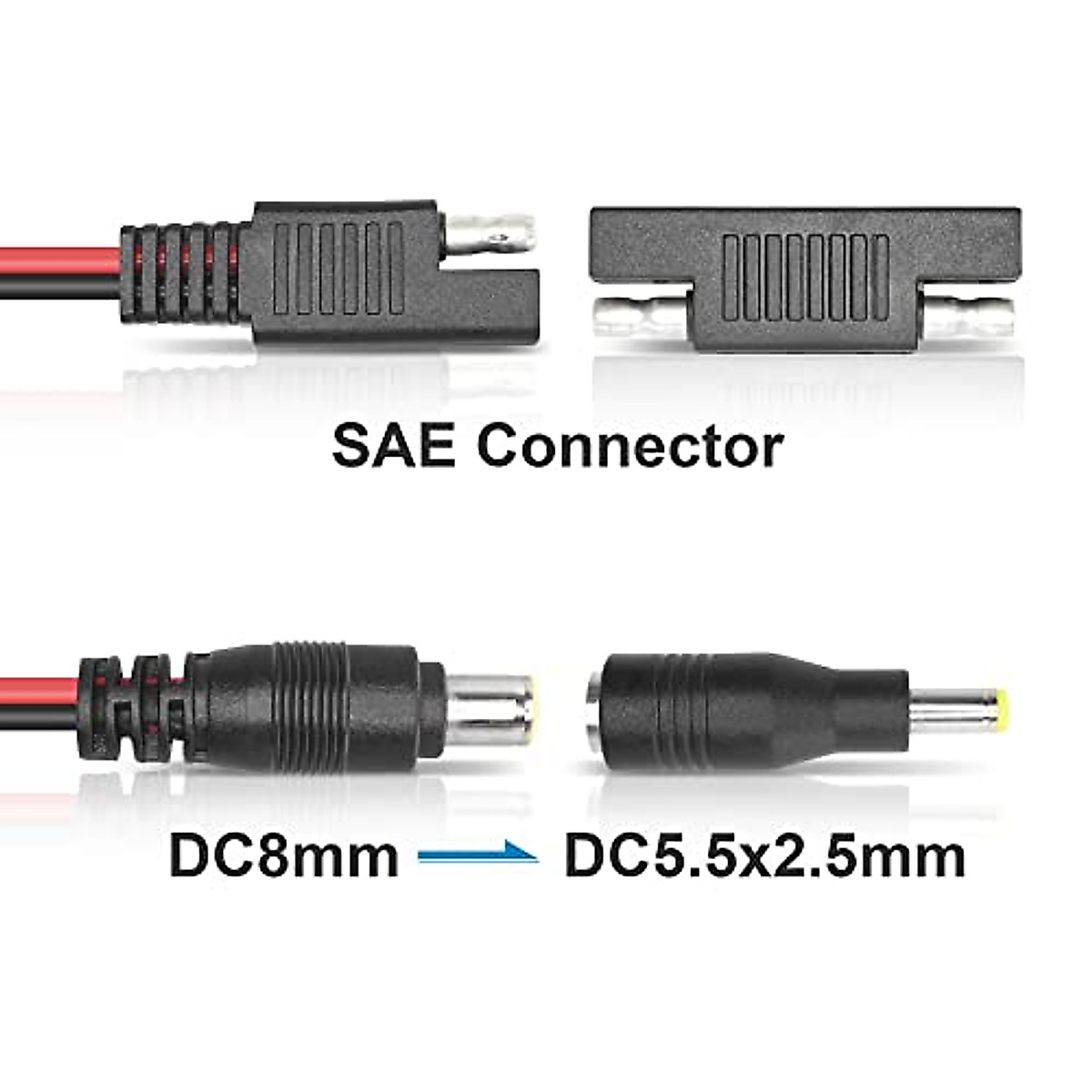 RIIEYOCA DC 8mm Male to SAE Connector Adapter 14AWG Cable,with SAE Polarity Reverse and DC 5.5mm x 2.5mm Adapter for RV & Solar Generator Portable Solar Panel,1.8M/6Ft