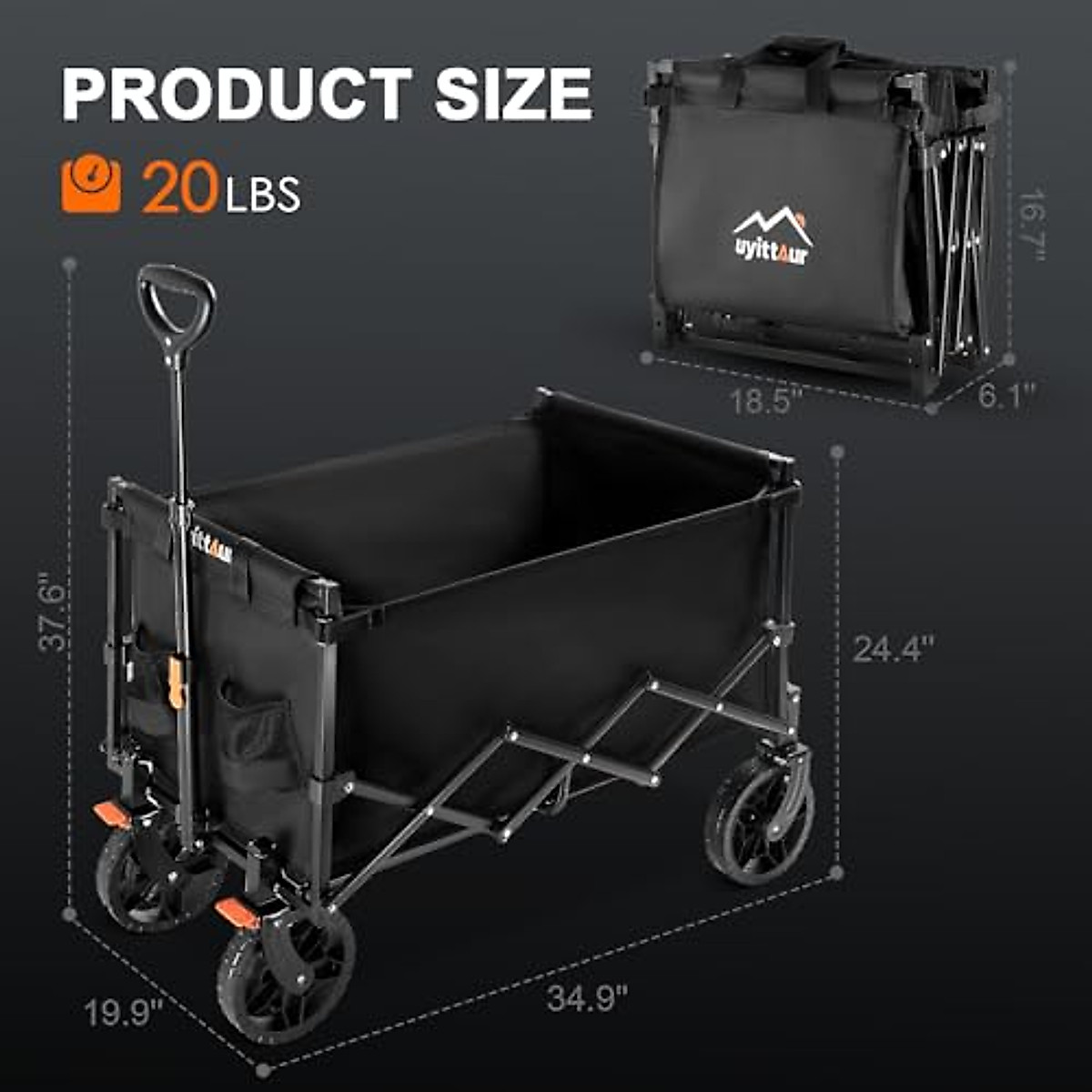 Uyittour Collapsible Wagon Cart Heavy Duty Foldable, Portable Folding Wagon with Ultra-Compact Design, Utility Grocery Wagon for Camping Sports Shopping, Black