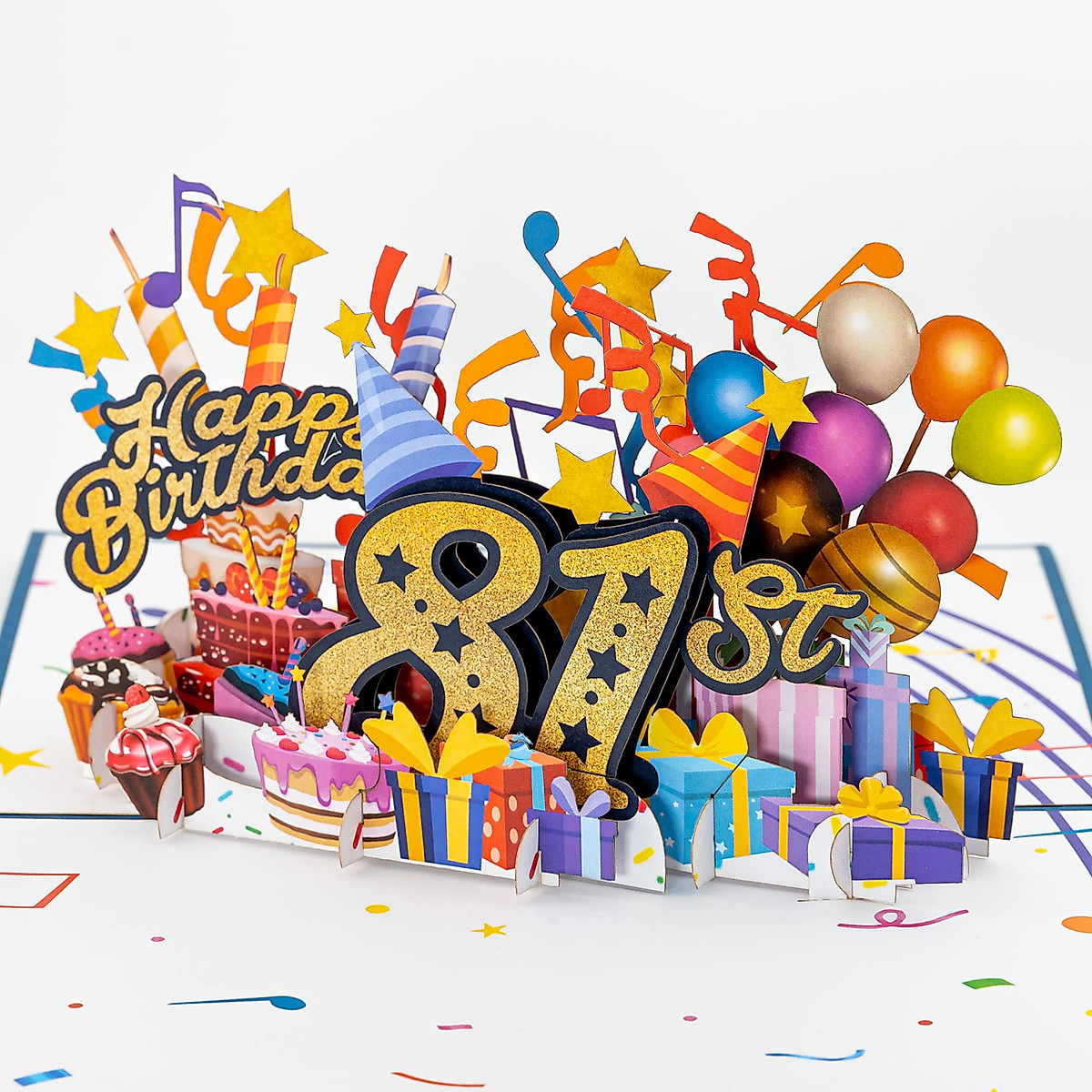 iGifts And Cards Happy 81st Blue Birthday 3D Pop Up Greeting Card – Awesome 81 Birthday Card For Man, Woman, Happy Eighty One Birthday Gift For Dad, Mom, Best Husband, Wife Unique Present, 5" X 7"