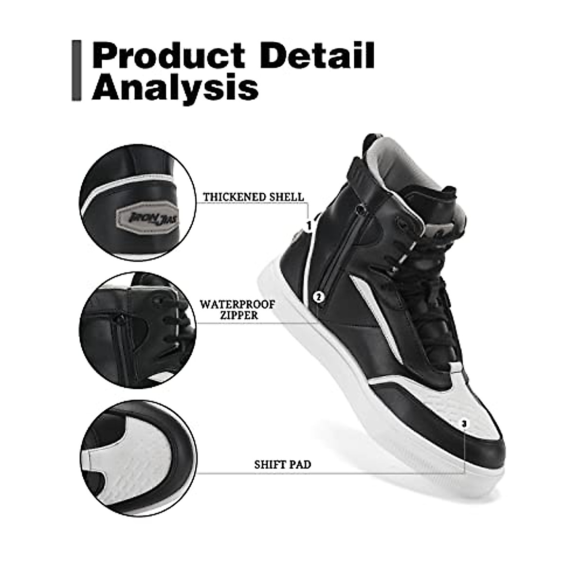 IRON JIA'S Motorcycle Shoes, Men Streetbike Casual Motorcycle Riding Boots Waterproof Anti-Slip Breathable Ankle Support Protective Gear Power Sport Footwear Black