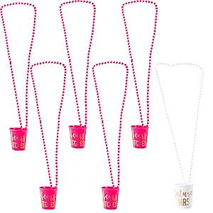 Juvale 6 Pack Pink Bachelorette Shot Glass Necklace, Cheers B*tches and Future Mrs Themed Party Favors (30 In)