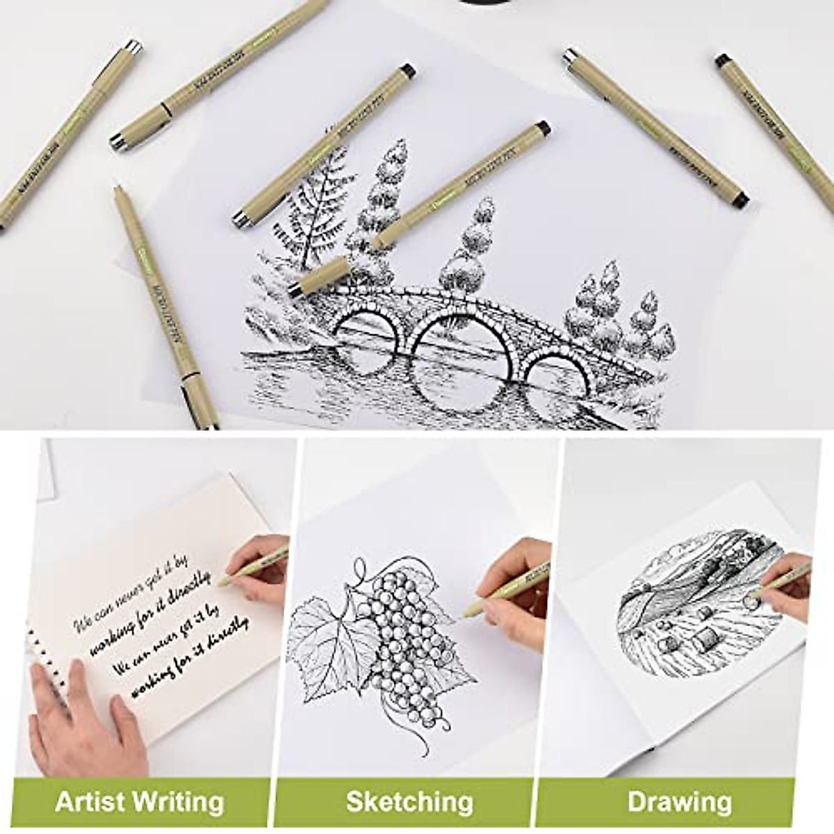 Dacono Drawing Pens, Set of 12 Micro-Pen Fineliner Ink Pens, Black Precision Multiliner Pens for Artist Illustration, Sketching, Calligraphy,Technical Drawing, Manga, Anime, Scrapbooking