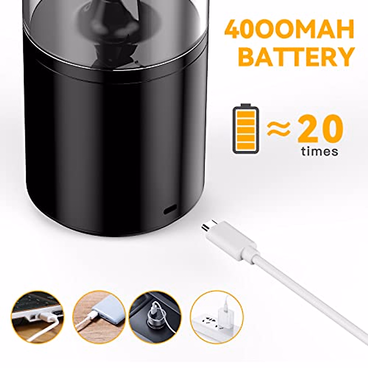 Portable Blender, Blender for Shakes and Smoothies, Personal Blender, USB Rechargeable 14 Oz Mini Blender With for Traveling, Outdoor, Gym, Office(Black)