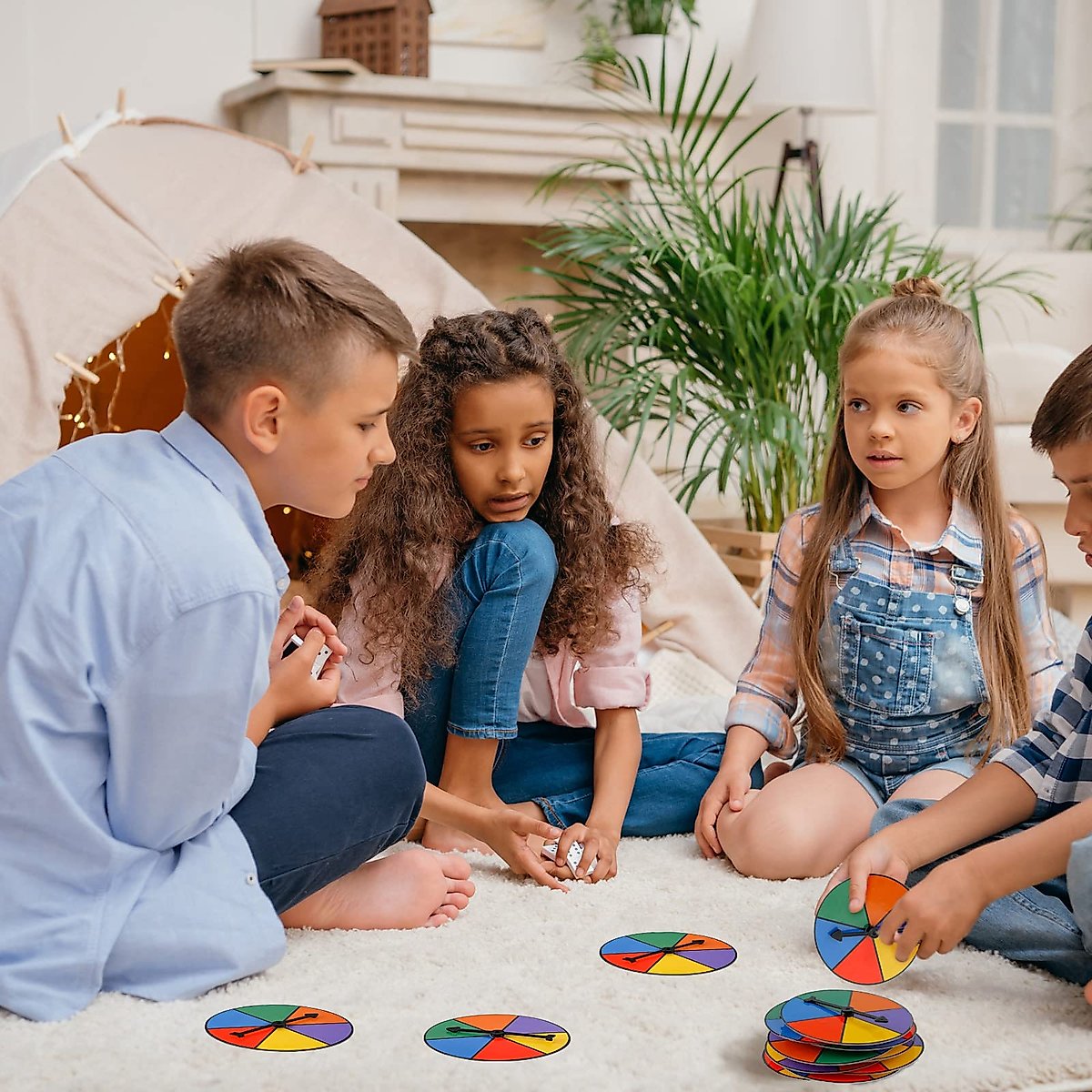 Chivao 10 Sets Game Spinner Wheel Square Blank Game Spinners Erasable Game Spinner Board with Plastic Rotating Arrows Math Spinner for Game Prizes (Colorful)