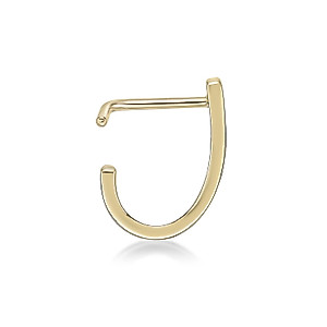 Lavari Jewelers 20 Gauge L Shaped Faux Hoop Nose Ring for Men or Women - 14k Yellow Gold Nose Stud Piercing - 20G Unisex Hypoallergenic Body Piercing Jewelry