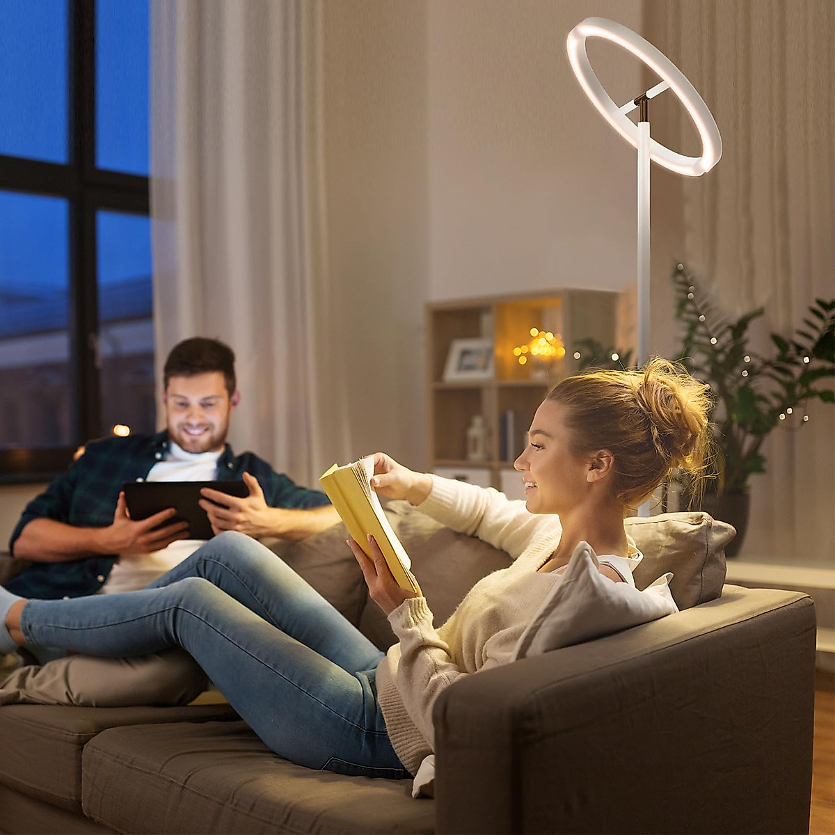 FIMEI Split Floor Lamp, Modern Bright LED Rotatable Floor Lamp with Reading Light for Home, Standing Lamp with Stepless Dimming and 3000K-6000K Color Temperature, Touch and Remote Control-Black