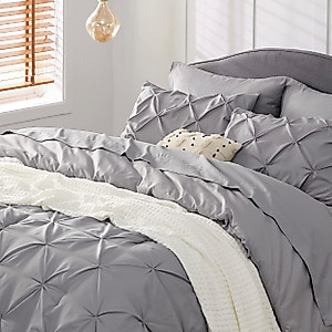 Bedsure Twin Comforter Set Grey - Bed in a Bag Twin Size 5 Pieces, GentleSoft™ Pintuck Bed Set Gift for Family, Pinch Pleat Grey Comforter with Sheets, Pillowcase & Sham