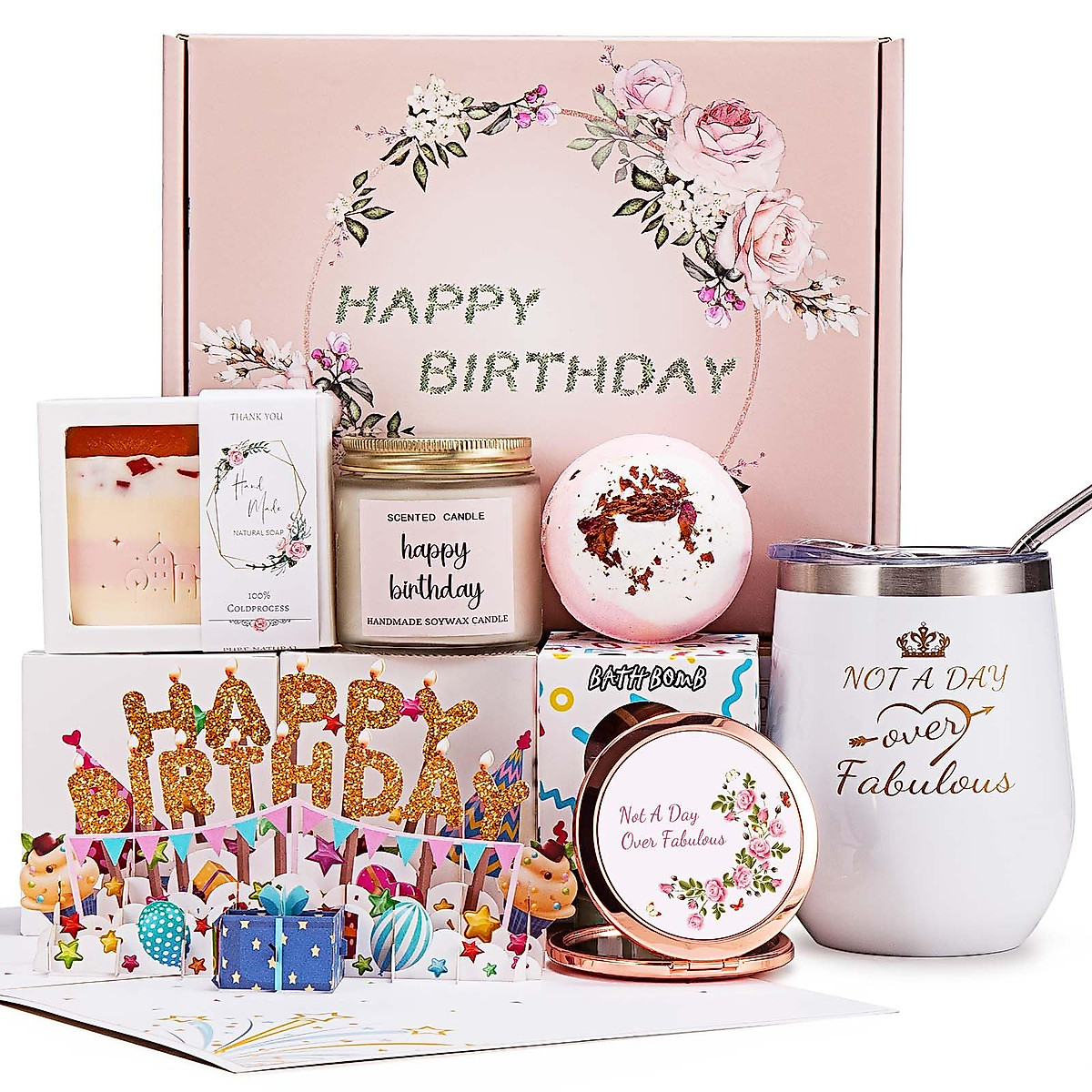 Birthday Gifts for Women,Happy Birthday Bath Set Relaxing Spa Gift Baskets Ideas for Her, Mom, Sister, Female Friends, Coworker, Wife, Girlfriend, Daughter, Unique Gifts for Women Who Have Everything