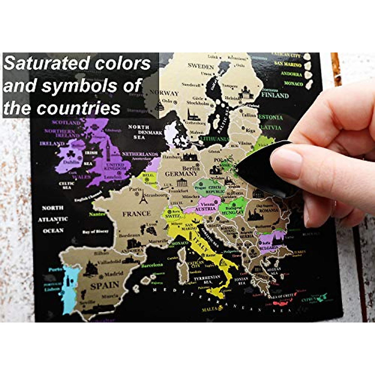 Scratch off map World Scratch card Greeting Cards Detailed 6 Continents wall map Scratch Card Black Gold Push Pin map for Travelers personalized by Mymap