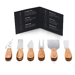 Harvest 6-Piece Cheese Knife Set (Gift-Ready) - Premium Stainless Steel Cheese Knives with Rivets, Full Tang Blades and Teak Wood Handle Charcuterie Board Accessories w/ 15 Festive Recipes