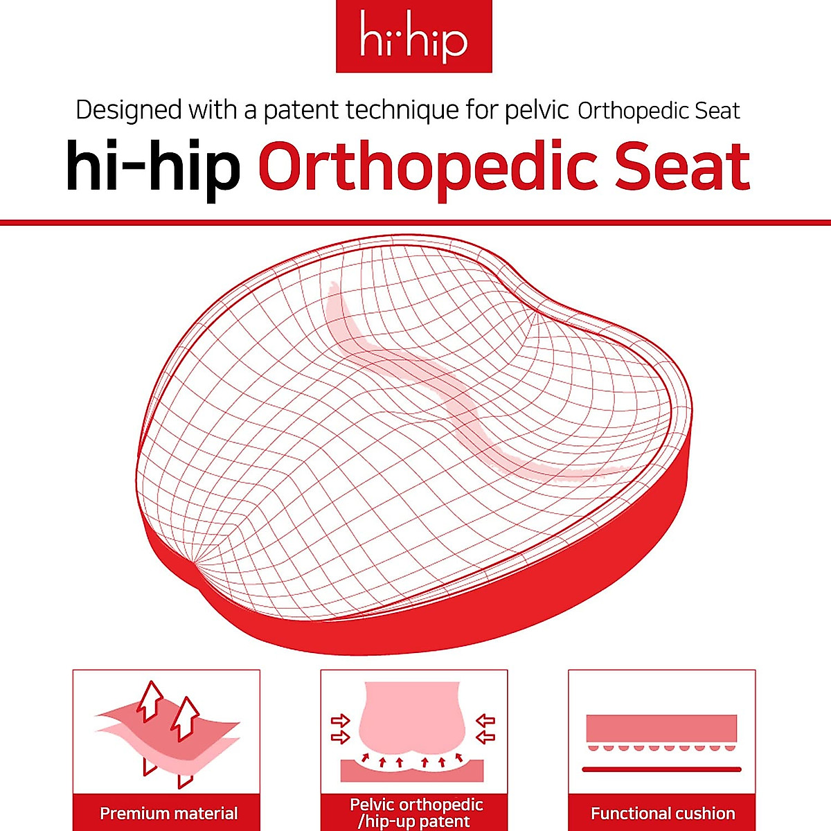 HIHIP Patented Comfort Design Hip Correction Chair Seat Cushion - Premium Orthopedic Back Posture Support Made of Quality Urethane-Hip Adjustments & Pelvic Correction-Back Pain Relief