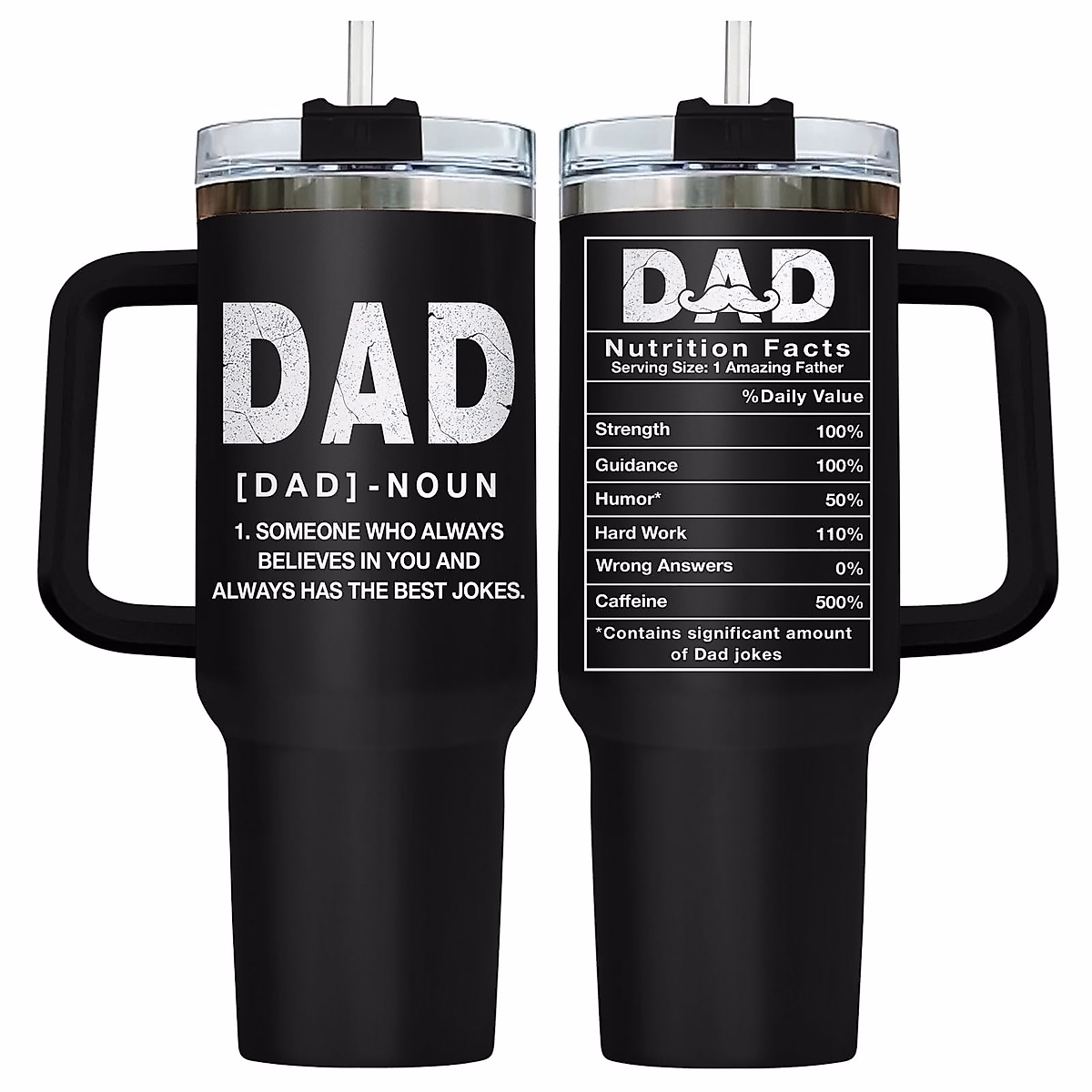34HD Funny Dad Tumbler with Handle & Straw, 40oz Stainless Steel Vacuum Insulated Men Jokes Coffee Mug with Lid, Birthday Christmas Father Day Gifts for New Papa Bonus Dad Husband Grandpa