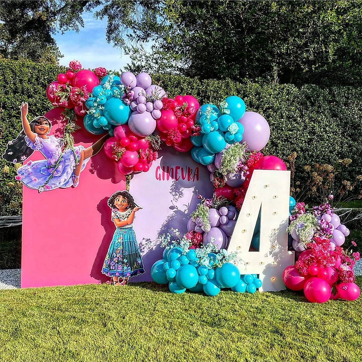 Encanto Balloon Garland Arch Kit, Magic House Mirabel Theme With Hot Pink Purple Balloons For Moana Birthday Girl's Baby Shower Bridal Shower Wedding Valentine Party Decorations