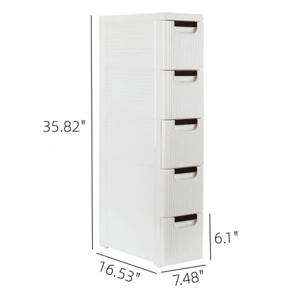 7.48in Slim Rolling Drawer on Wheels Narrow Storage Cabinet Cart with 5 Drawers, Thin Standing Shelf Units 5-tier Plastic Rolling Drawer for Bathroom, Bedroom, Living Room