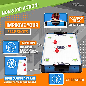 Sport Squad HX40 40 inch Table Top Air Hockey Table for Kids and Adults - Electric Motor Fan - Includes 2 Pushers and 2 Air Hockey Pucks - Great for Playing on The Floor, Tabletop, or Dorm Room