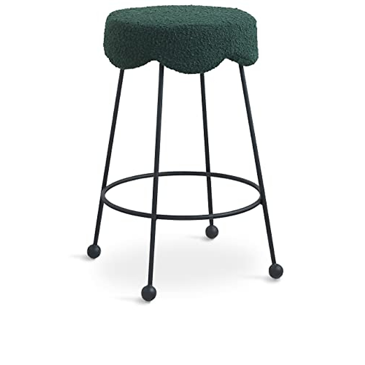 Meridian Furniture 513Green-C Fleur Collection Modern | Contemporary Boucle Fabric Upholstered Counter Stool with Matte Black Metal Legs, 17.5" W x 17.5" D x 26" H, Green