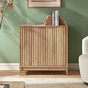 mopio Brooklyn Storage Cabinet, Modern Farmhouse Entryway Accent Cabinet, Buffet Sideboard, Credenza, Wood Modular Cabinet with Doors & Shelf, Fluted Panel, for Living Room (Oak, Single)