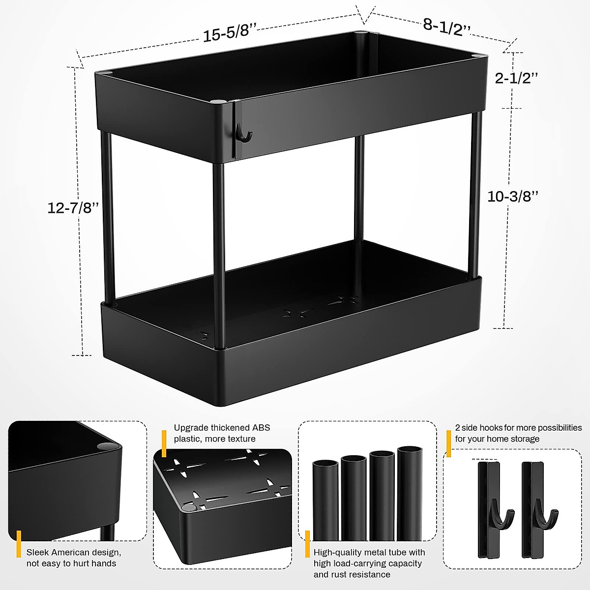 Under Sink Organizer, Efuytech Under Kitchen Sink Organizers and Storage Multi-purpose Under Bathroom Storage Basket, 2 Tier Cabinet Shelf Organizer for Bathroom Kitchen (Black)