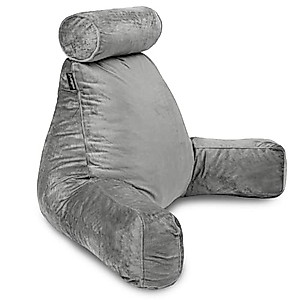 Milliard Extra Large Reading Pillow with Shredded Memory Foam, Wedge Back Rest Pillow for Sitting in Bed with Removable Velour Cover –24x18 inches (Grey)