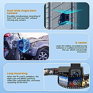 Dash Cam Front and Rear, 4K Full HD Dashcam for Cars,170°Wide Angle Dashboard Cameras with 3 Inches, Super Night Vision, G-Sensor, Loop Recording, 24 Hours Parking Monitor with 32GB Card