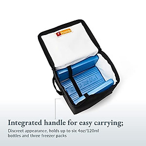 Ameda MYA Cool N Carry Breast Milk Storage System | Includes Insulated Nylon Carry Bag, 3 Freezer Packs, 6 4oz. Bottles with 2-Piece Lock-Tight Caps