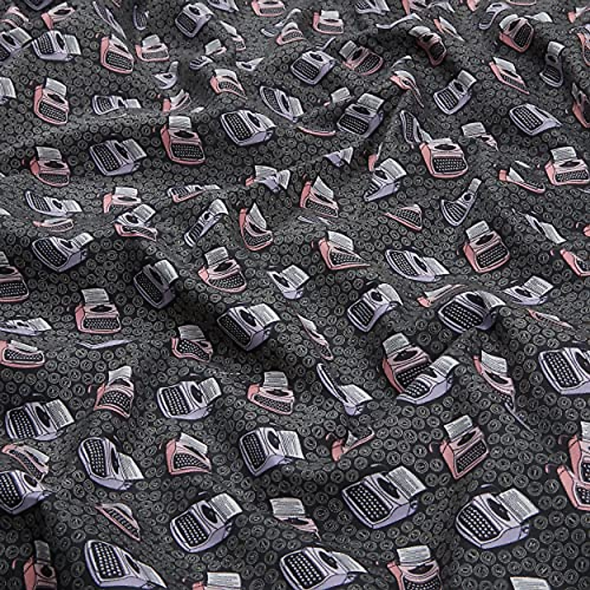 Camelot Fabrics Literary Typewriters Charcoal Fabric, Yard