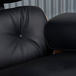 Chairpose ELC Lounge Chair and Ottoman | Tall | Genuine Italian Black Leather with Walnut Finish | Heavy Duty Base