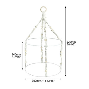 QWORK Dual Layer Bohemian Herb Drying Rack - Rustic Beige Handwoven Cotton Rope with Wooden Beads & Solid Wood Ring - 15 Stainless Steel Hooks for Drying Herbs, Flowers, and Buds