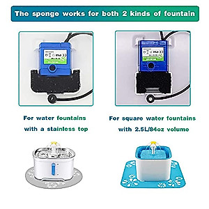 Aroundu Cat Fountain Filter Replacement 14 Packs for 84oz/2.5L Suqare Fountain 8 Filter 2 Brush 4 Sponge Included