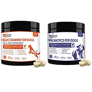 Glucosamine for Dogs, Hip and Joint Supplement，Probiotics for Dogs, 6 Billion CFUs, Freeze Dried Dog Probiotics with Prebiotics and Digestive Enzymes