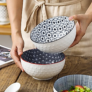 Ceramic Pho Bowls - 35 oz - Porcelain Soup Bowl for Salad, Noodles, Salad, Eating, Cereal Bowl for Fruit, Dishwasher and Microwave Safe - Set of 2