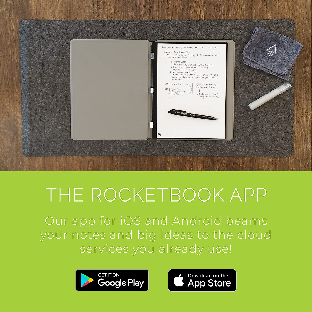 Rocketbook Smart Notebook Accessory Kit - 2 Black Capped FriXion Pens, 1 Spray Bottle, 1 Microfiber Cloth, and 1 Pen Station Scannable Notebook Accessories - Write, Scan, Erase, Reuse