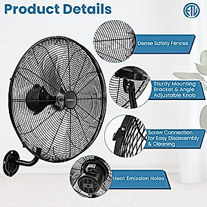 COSTWAY 2-Pack Wall Mount Fan, 21 Inches Heavy Duty Metal Wall Fan with 3 Speeds, 85° Oscillation, 30° Adjustable Tilt Head, Wall-Mounted Aluminum Blades Fan for Garage Warehouse Workshop, Black