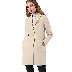 Allegra K Women's Notched Lapel Double Breasted Raglan Winter Coats Small Cream White
