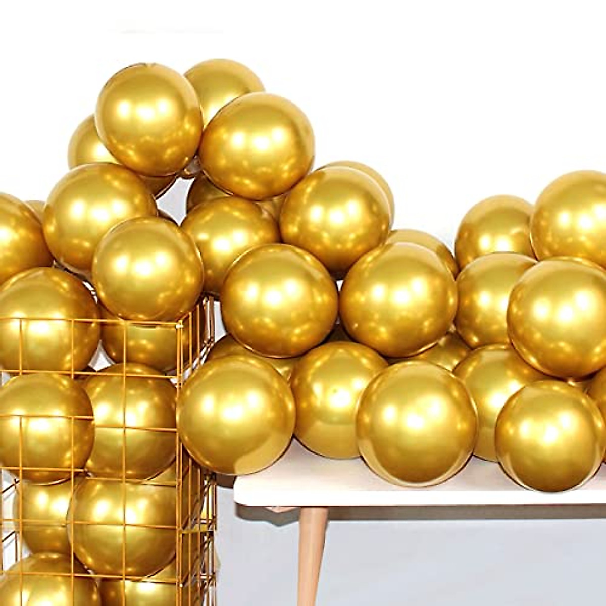 12 Inch 100 Pcs Latex Metallic Chrome Balloons Helium Shiny Thicken Balloons Party Decoration (Gold)