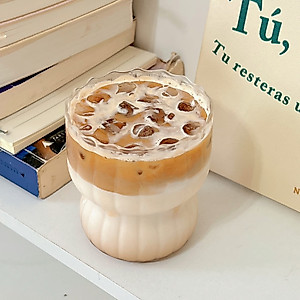 Vertical Stripe Cocktail Glass, Origami Style Glass Cup Heat Resistant Coffee Mug, Ripple Drinking Glasses Wine Iced Beer Cup Clear Dessert Cup, Vintage Glassware Bar Beverage Milk Juice Tea Cup