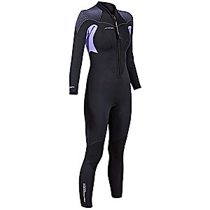 Henderson 3mm Thermoprene Pro Women’s Front Zip Jumpsuit with Duratex Knee Pads, Black/Lavender, 10