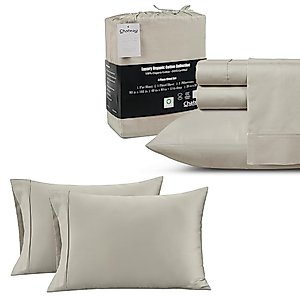 100% Organic Cotton Twin Sheet Set & Standard Pillowcases Set of 2 Combo- 300 Thread Count Long Staple Cotton Sheets,3 Pc Twin Size Sheets & Standard Pillowcases, Sateen Sheets, Breathable - Silver