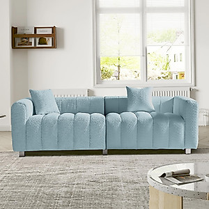 SZLIZCCC Sofa Couch for Living Room, 87.4 Inch Modern Upholstered Couch, Teddy Velvet Tufted Sofa, 3 Seat Sofa Big Comfy Couch Sofas for Livingroom, Comfy Couch Sofas for Office (Blue)