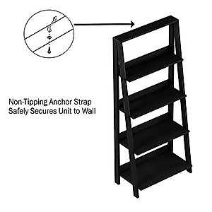 Lavish Home 4-Tier Ladder Bookshelf – Freestanding Wooden Living Room Shelves – Decorative Bookcases for Home and Office (Black) Set of 1