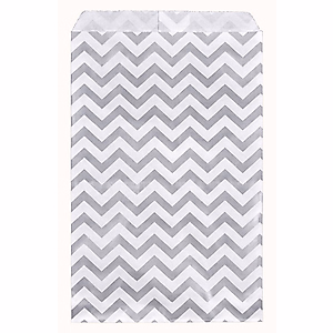 200 pcs Chevron Paper Gift Bags Shopping Sales Tote Bags 6" x 9" Shimmering Silver with Caddy Bay Collection Microfiber Cleaning Cloth