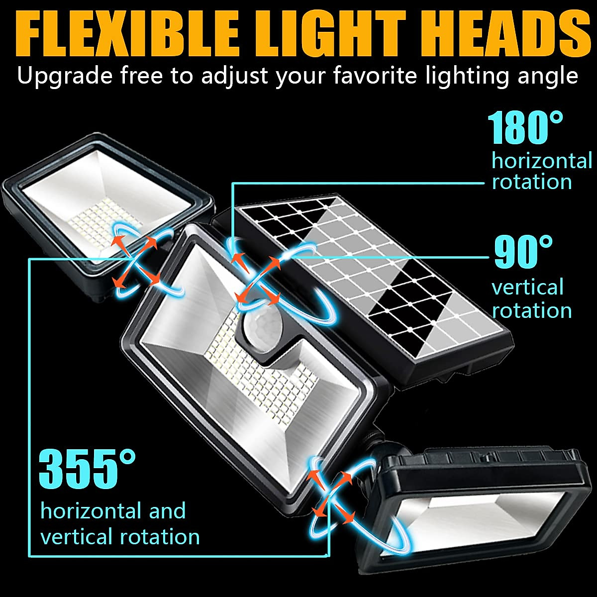 DooLv Security Solar Motion Lights Outdoor, 214 LEDs 1500LM Spot Flood Light-Wide Adjustable 360° 3 Heads with 3 Modes, Wireless Motion Sensor 35ft- IP65 Waterproof Solar Powered 2200mah (2 Pack)