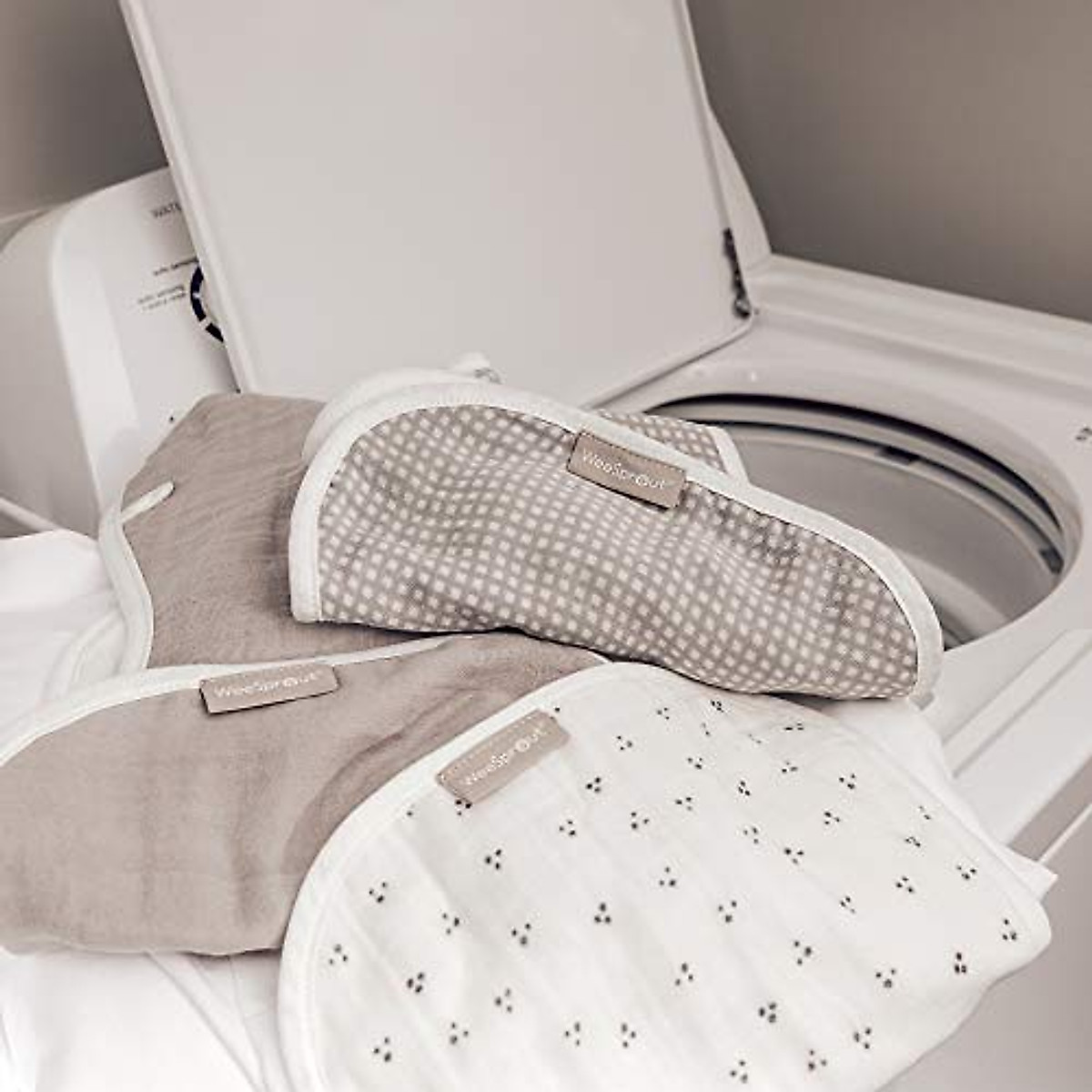 WeeSprout Unisex Set of 4 Organic Towel Cotton Burp Cloths Four Ultra-Absorbent Layers Keep Clothes Dry, Button Transforms Burp Cloth into Baby Bib, Machine Washable (Neutral Set, Full)