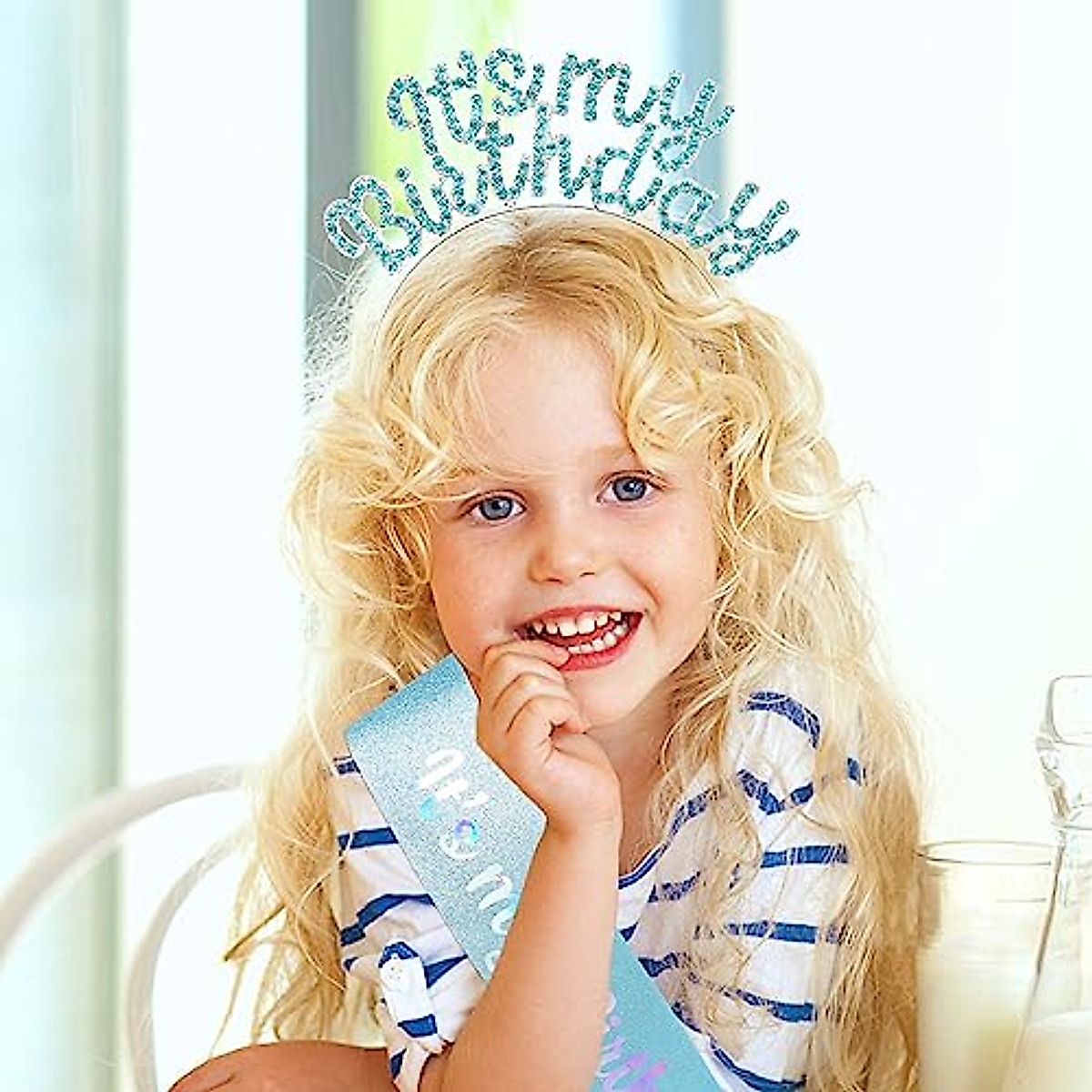 Araluky Blue Happy Birthday Crowns for Women IT'S MY BIRTHDAY Alloy Headband with Its My Birthday Sash and Tiara for Women Birthday Headband Tiaras for Women Girls Parties Favors Costume Birthday Gift