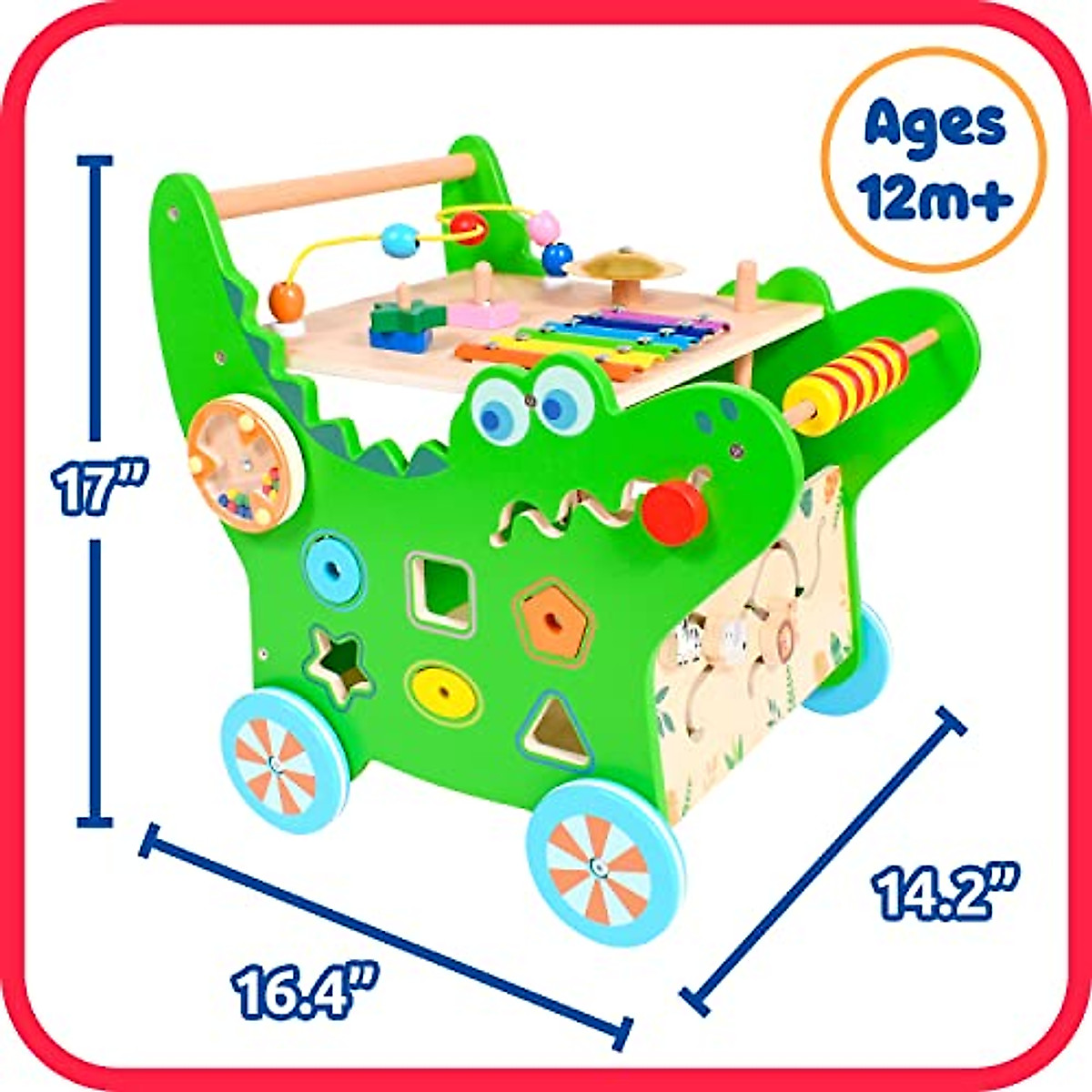 SPARK & WOW Crocodile Activity Walker - Ages 12m+ - Baby Activity Center Push Walker - 9 Different Activities - Teach Toddlers to Walk Through Play